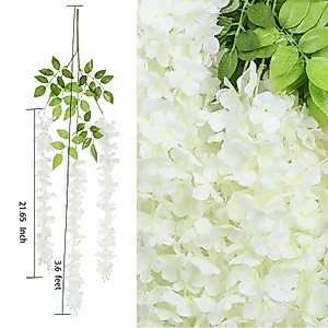 AUVOTTOKA 24-Pack 3.6 Feet/Piece Artificial Flowers Fake Wisteria Garland Hanging Wisteria Silk Flowers for Home Garden Weddings Party Decor (White)