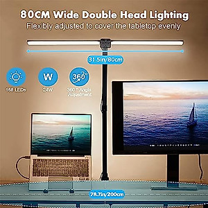 Anyuainiya Double Head LED Desk Lamp, 80CM/31.5IN Wide Lighting Architect Desk Lamps for Home Office, 24W 5 Color Flexible Adjustable Lighting Eye Protection Modern Desk Lamp for Study Reading