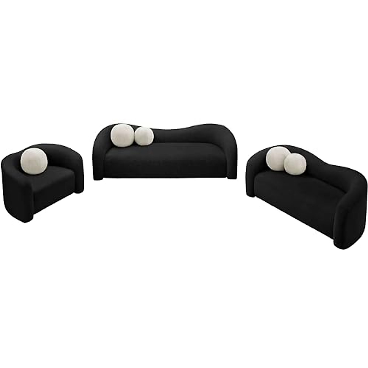 Meridian Furniture 186Black-S Kali Collection Modern | Contemporary Sofa with Soft Black Faux Shearling Teddy Fabric, Curved Back, 86" W x 33" D x 27" H, Black