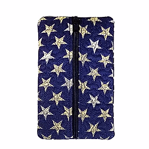Tissue Pouch Zipper Enclosed Fabric Travel And Purse Tissue Holder (Blue, Stars)