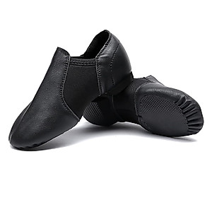 MSMAX Womens Leather Jazz Shoes Slip on Ballroom Dance Practice Teaching Shoe Black 9 M US Women