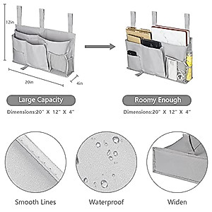 DAYARD Bedside Caddy, Bedside Hanging Storage Bag, Bunk Bed Organizer for Dorm Rooms Hospital Bed and Baby Bed Rails, Grey…