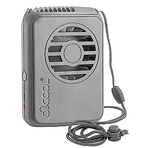 O2COOL Rechargeable Necklace Fan - Portable Hanging Neck Fan with Adjustable Lanyard - 3 Speed Vertical Air Flow – Micro USB Charging Cable Included (Grey)