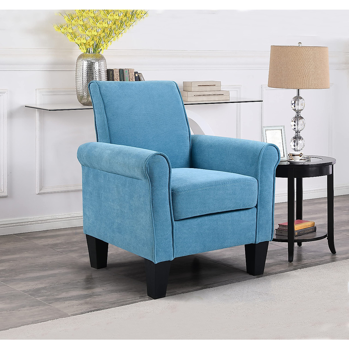 Tiokop Accent Living Room Chairs Modern Linen Fabric Comfy Reading Armchair for Bedroom Small Spaces Apartment Office, Light Blue