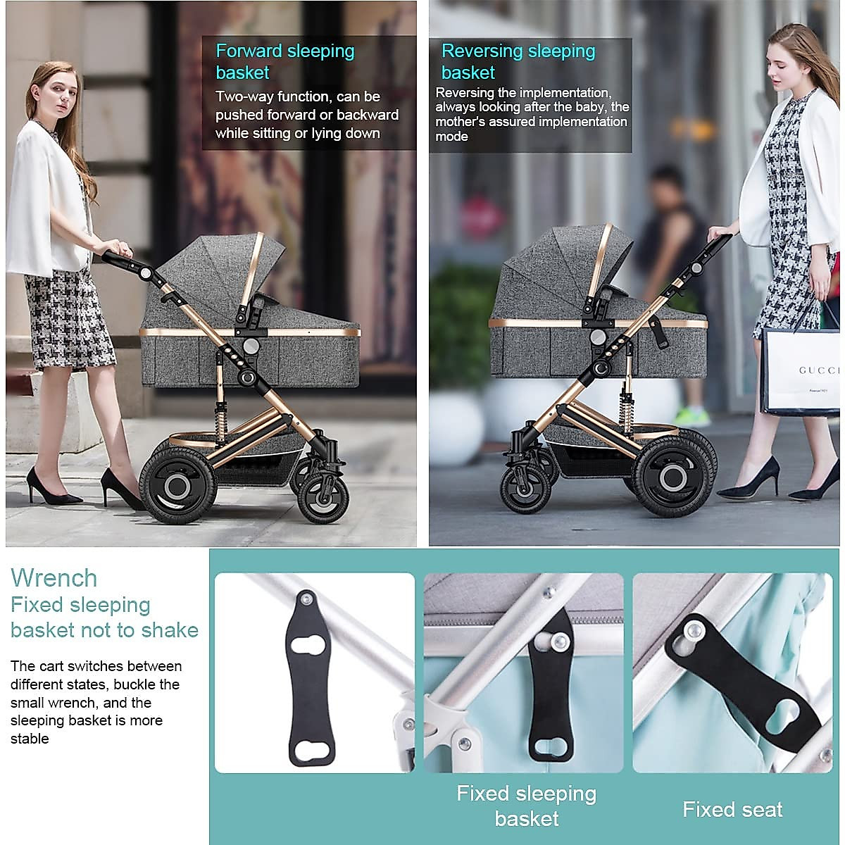 Adjustable High Landscape Toddler Stroller Bassinet Stroller Adjustable Direction,Luxury Folding Frame 2 in 1 Carriage with 5-Point Seat Belt,4 Wheels Damping (Color : Pink)