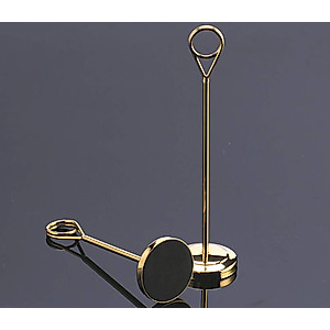 wadbeev 6 Heavy Base Wire Place Card Holders, 4" Gold Table Number Ring-Clip Menu Photo Picture Holder Wedding Birthday Party Decoration Centerpiece with Stand