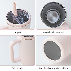 40 oz Leak Proof Insulated Tumbler with Handle Flip Straw Lid Rubber Base,BPA Free Stainless Steel Water Bottle Hot/Cold Insulation Vacuum Quenchers,Travel Mug Gifts for Women/Men/Her/Him