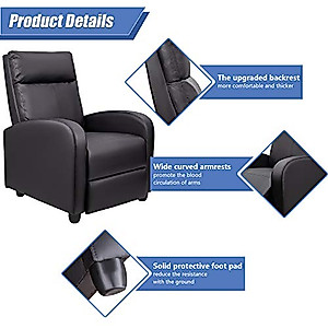Tuoze Modern PU Leather Recliners Chair Adjustable Home Theater Seating with Sofa Padded Cushion (Black), Large
