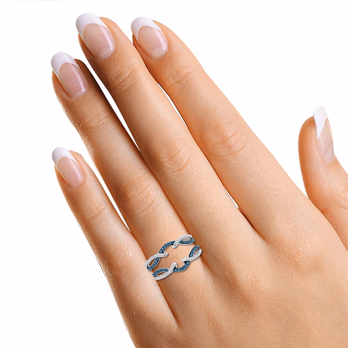 AFFY Blue & White Cubic Zirconia Guard Wrap Enhancer Ring in 14K White Gold Over Sterling Silver (0.5 Ct)