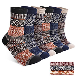 Luckit 6 Pack Warm Cotton Socks for Men and Women, Winter Cabin Socks Men, Vintage Fall Patterned Socks Unisex Knit Thick Cozy Socks