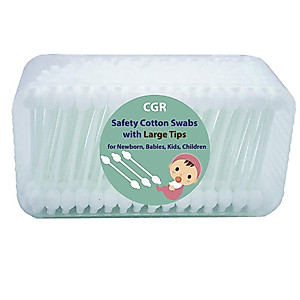400pcs CGR Baby Safety Cotton Swabs with Large Tips for Newborn, Babies, Kids, Children, 100% Organic Cotton, White Paper Sticks, 5 Pack of 80 Swabs Total(2 Boxes and 3 Bags)