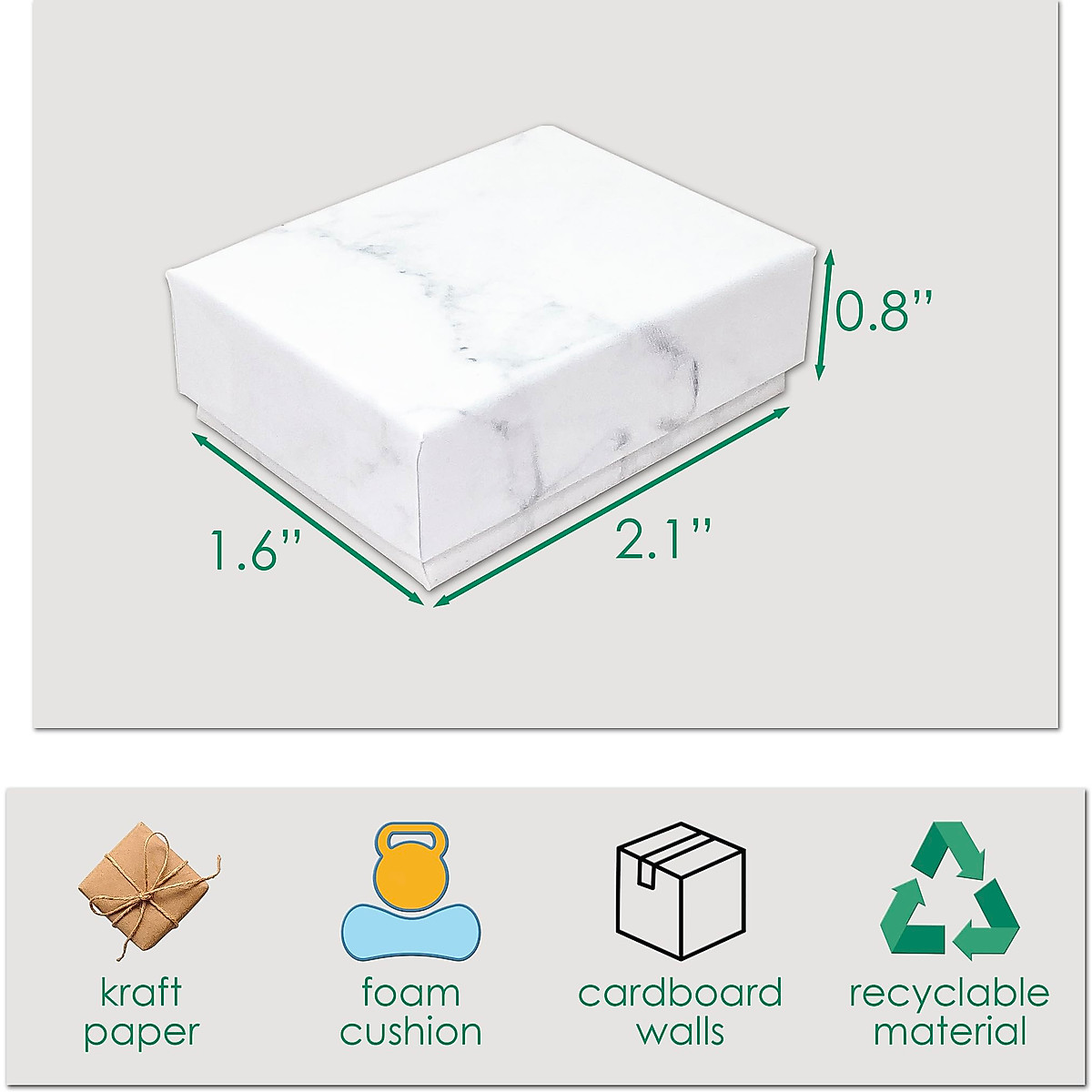 TheDisplayGuys - 24-Pack Cardboard Kraft Paper Jewelry Gift Boxes w. Velvet Padding - Earrings - Marble White - #11 (2.1" x 1.6" x 0.8")