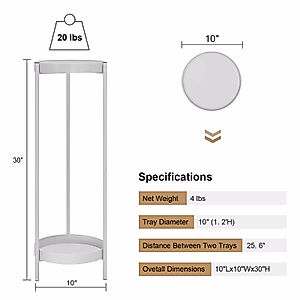Fashionoda Plant Stand,2 Tier Metal Flower Plants Holder with 2 Removable Display for Indoor or Outdoor,Pot Plant Planter Display(30 X 10in,White)