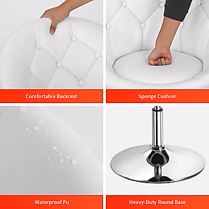 Living Room Vanity Chair Makeup Chair Swivel Accent Chair Round Back Height Adjustable PU Leather Modern Chair for Makeup Room Small Desk,White