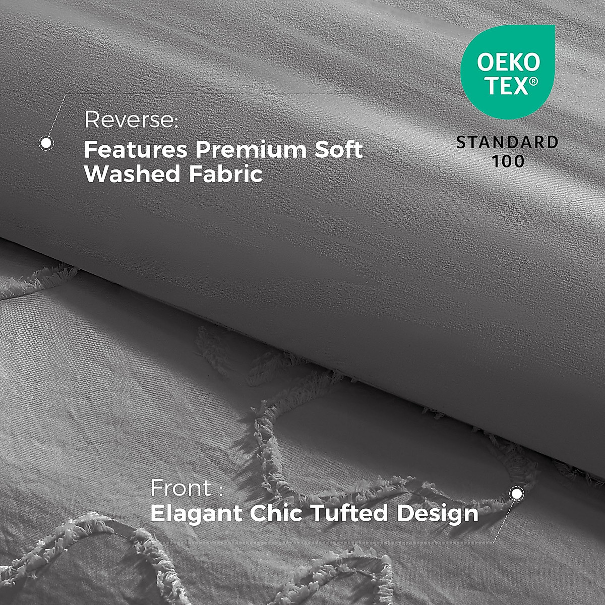 TINA'S HOME Duvet Cover King - Tufted Boho Duvet Cover Set for All Season, 3PCS- 1 Grey Washed Microfiber Duvet Cover with Zipper and 2 Pillow Shams, Chic Bedding Comforter Cover Set