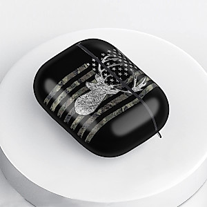 Deer Camo Camouflage American Flag Hunting AirPods Case Cover for AirPods Pro, Wireless/Wired Charging Protective AirPods Pro Case with Keychain, Black