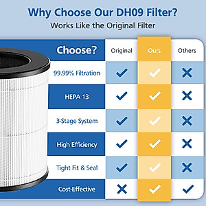 JORAIR D09 Replacement Filter Compatible with Tailulu Air Purifier Cleaner D09, 3-in-1 H13 Grade True HEPA Replacement Filter, 360 Rotating D09 Filter, 2 Pack