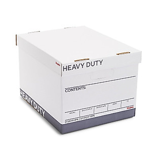 Staples Heavy-Duty Storage Boxes, Top Tab, Stacking Strength 850 lb, White/Gray, 9 3/4"H x 12"W x 15"D, 4/Ct