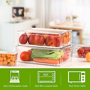 Yustuf 10-pack Stackable Refrigerator Organizer Bins with 6 Liners, Fridge Organizers and Storage Clear with Lids Plastic Fruit Vegetable Storage Containers with 5pcs Sealing Clips