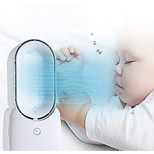 KONSIDEN Desk Fan, Quiet Bladeless Fan with USB Adapter and 5 Colors LED light, 3 Speeds Stylish 11.8 Inch Table Fan, Small Fan with Touch Control for Home Office Bedroom Summer Gift