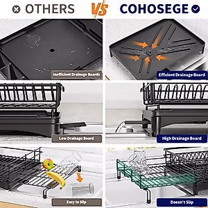 Large Dish Drying Rack,Extendable Dish Rack With Cutlery Holder, Anti-Rust Black Dish Racks For Kitchen Counter,Stainless Steel Dish Drainers For Kitchen Counter,Over The Sink Drying Rack Kitchen