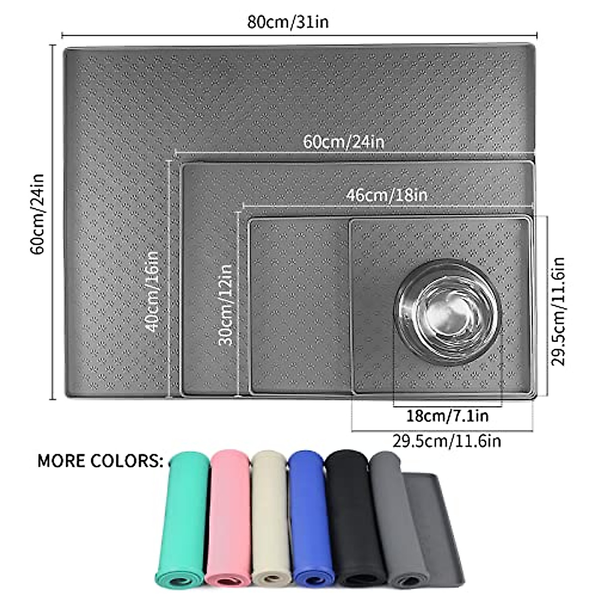 Ptlom Pet Placemat for Dog and Cat, Mat for Prevent Food and Water Overflow, Suitable for Small, Medium and Big Pet, 18" 12", Grey, Silicone