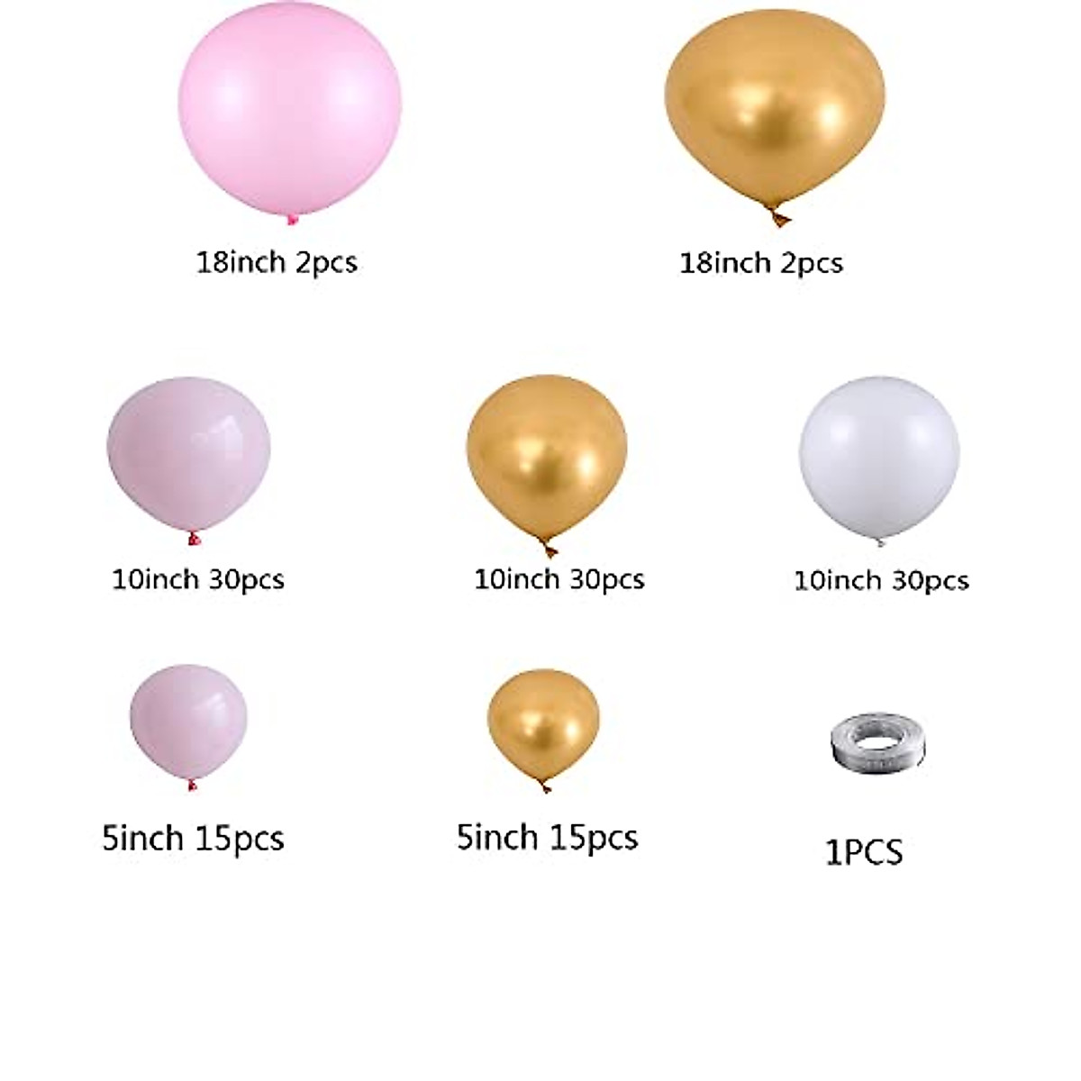 BALONAR 125Pcs DIY Pink Gold White Garland Balloons Kits with 18/10/5Inch Latex Metallic Chrome Balloons for Bridal Shower Girl Birthday Party Wedding Baby Shower Anniversary Balloon Chain.