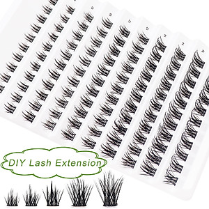 Fyonas Lash Clusters Fluffy Individual Lashes Cluster Eyelash Extensions 110 Pcs D Curl Manga Lashes Natural Look DIY Lash Extensions at Home Mix 8-16mm (Fairy)