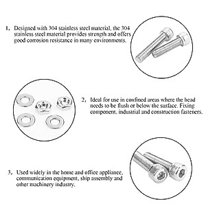 DYWISHKEY 360 Pieces M2.5 x 4mm/6mm/8mm/10mm/12mm/16mm/20mm/25mm, Stainless Steel 304 Hex Socket Head Cap Bolts Screws Washers Nuts Kit with Hex Wrench