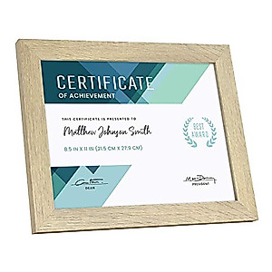 MCS Studio Gallery Document Frame, Certificate Frame Fits 8.5 x 11 Diplomas, Documents & Certificates, Natural Woodgrain, Single