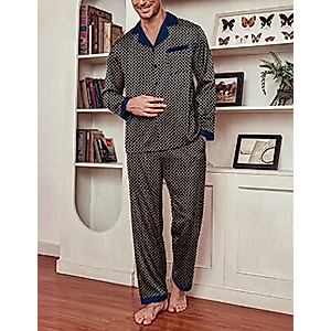 Ekouaer Men's Silk Pajama Set Long Satin Loungewear 2 Piece Pjs Classic Button Down Sleepwear