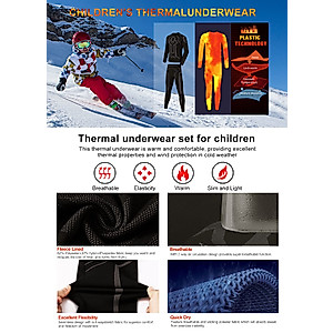 MeetHoo Kid's Thermal Sets Ski Sport Base Layer Long Johns Winter Warm Bottom Top Cold Gear Underwear, Grey, Small