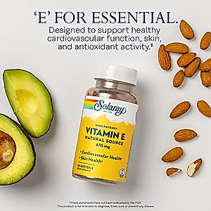 Solaray Vitamin E 1000 IU Softgels, 670 mg, d-Alpha Tocopherol, Healthy Skin, Cardiovascular Function, and Antioxidant Activity Support, Lab Verified, 60-Day Money-Back Guarantee, 60 Servings, 60 Softgels