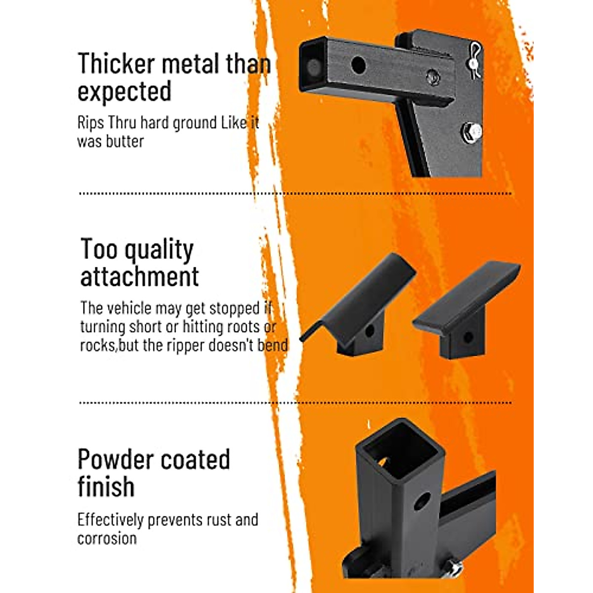 Racewill Hitch Mounted Ripper: Tractor Plow Subsoiler for ATV UTV Tractor with 2 inch Receivers, 2 Replaceable Ripper Teeth, Adjustable in Depth