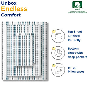 THREAD SPREAD 100% Cotton Printed Bed Sheets - 600 TC 4 Pc Blue & Grey Dotted Full Striped Sheet Set - Hotel Luxury Sateen Bedsheets - Deep Pockets - Breathable & Cooling Sheets for Full Size Bed