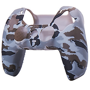 9CDeer 1 Piece of Silicone Transfer Print Protective Cover Skin + 10 Thumb Grips for PlayStation 5 / PS5 Controller Camougrey