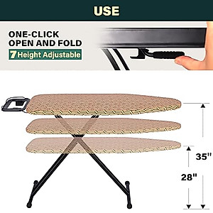 caius Ironing Board Full Size, Extra Wide Ironing Area, Foldable Iron Board with Extra Thick Padded Cover, Large Heavy Duty Ironing Board, Stable Structure, Adjustable Height, Easy to Fold (47x16)