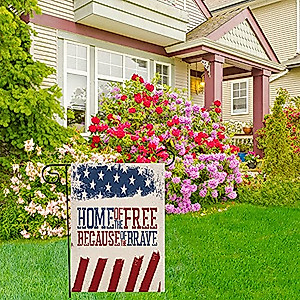 Patriotic Stripes Star Because of the Brave Garden flag,4th of July Memorial Day Independence Day Yard Outdoor Decoration 12.5x18 Inch