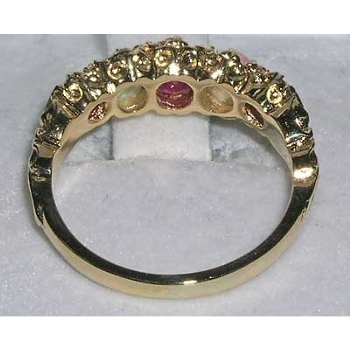 LetsBuyGold 14k Yellow Gold Natural Ruby and Opal Womens Band Ring - Size 4.75