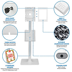 Mount-It! Secure Tablet Floor Stand for iPad, iPad Pro, iPad Air, Samsung Tab A | Anti-Theft Tablet Floor Mount Compatible with 10.2 and 10.5" Tablets | Tablet Kiosk Floor Stand (MI-3770W_G7), White