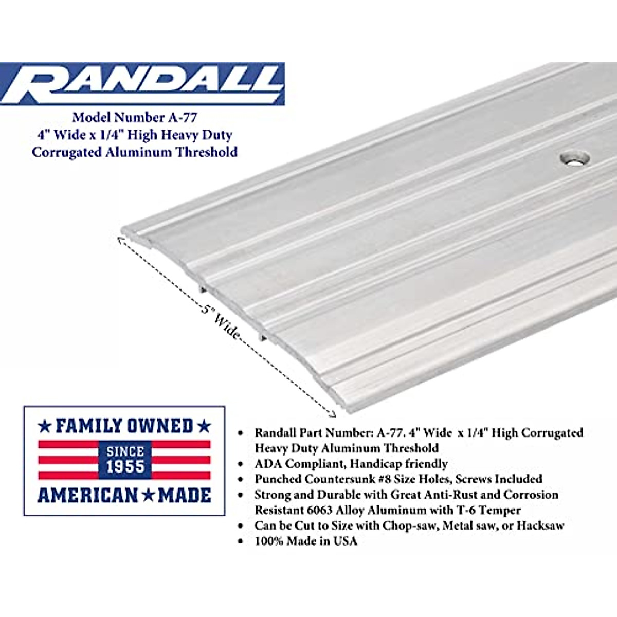 48 3/4" Long x 4" Wide x 1/4" High Corrugated Dark Bronze Anodized Threshold (4 FT)