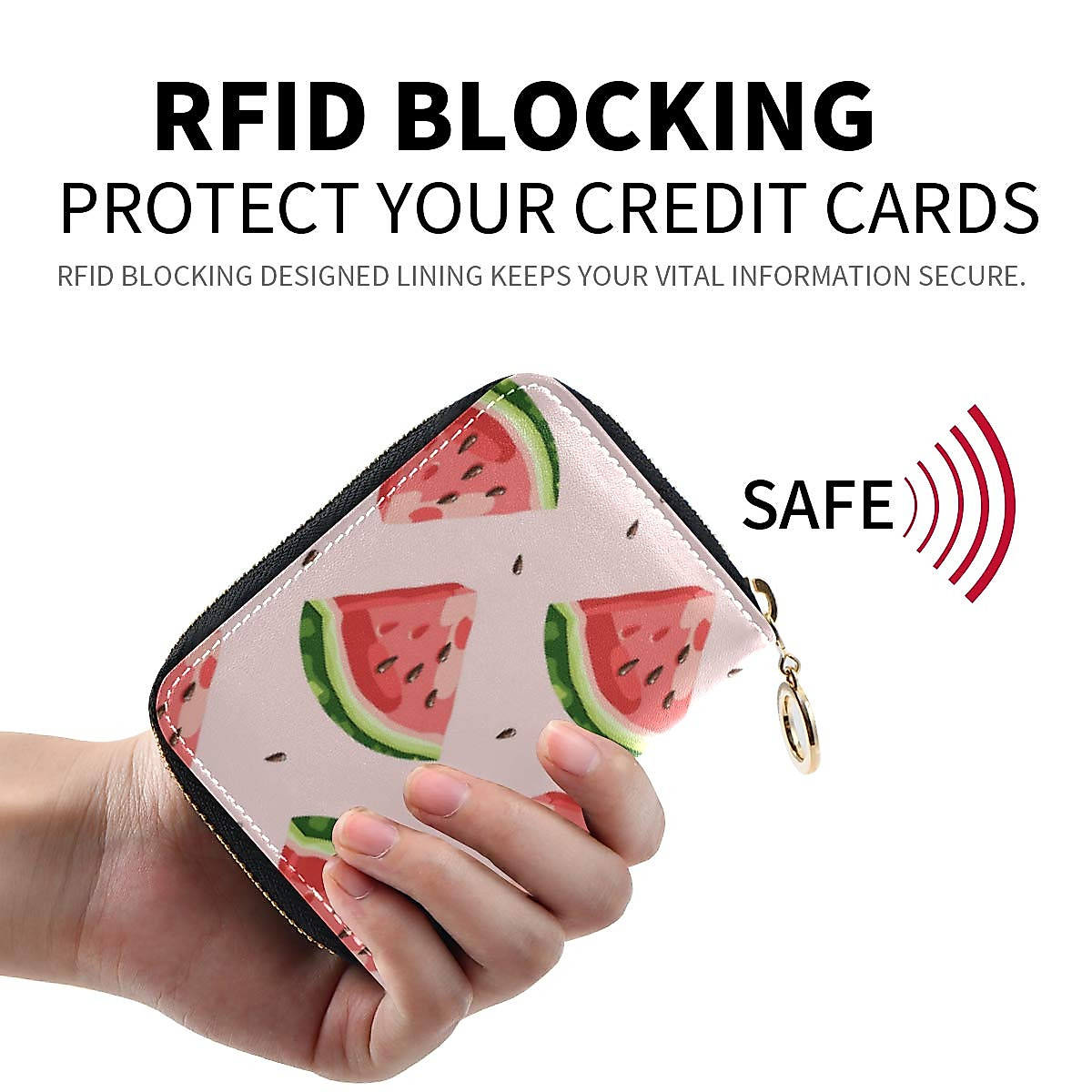 MOYYO RFID Credit Card Holder Case Red Watermelons Leather Printed Zipper Card Case Wallet for Women Girls