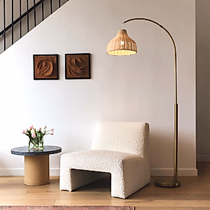 Brightech Lark Arc Lamp for Living Rooms & Offices, Floor Lamp with Unique Hanging Wicker Shade, Standing Lamp for Bedroom Reading, Tall Lamp Matches Boho and Other Living Room Decor