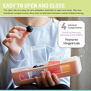 melii Snackle Box – 4 Separate Compartments with Lids, Divided Snack Container, Food Storage for Kids and Adults, Arts & Crafts, Beads, BPA-Free, Pink