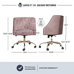 BELLEZE Modern Home Office Chair, Rolling Swivel Desk Chair, Upholstered Velvet Accent Chair, Stylish Comfy Vanity Chair, Adjustable Height - Braelynn (Pink)