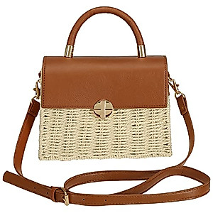 So'each Women's Handbag Wicker Straw Crossbody Rattan Bag Boho Crossbody Bag Beige
