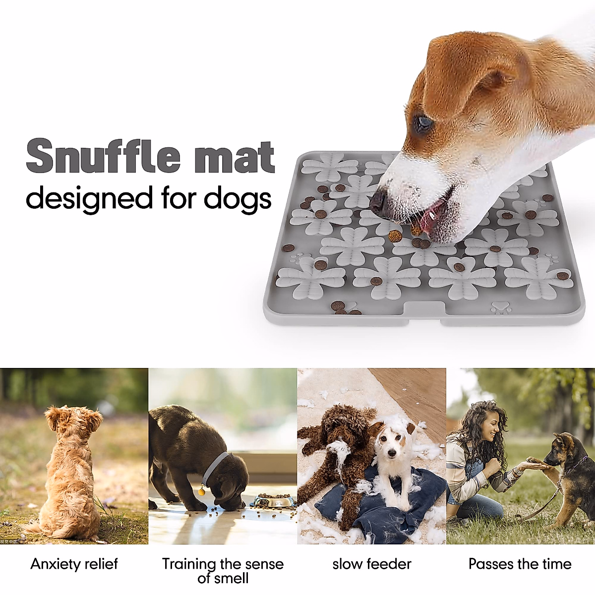 Coomazy Silicone Snuffle Mat for Dogs, Interactive Sniff Feeding Training Mat for Puppy, Helps with Stress Relief, Foraging Skills, Brain Stimulation and Boredom, Grey