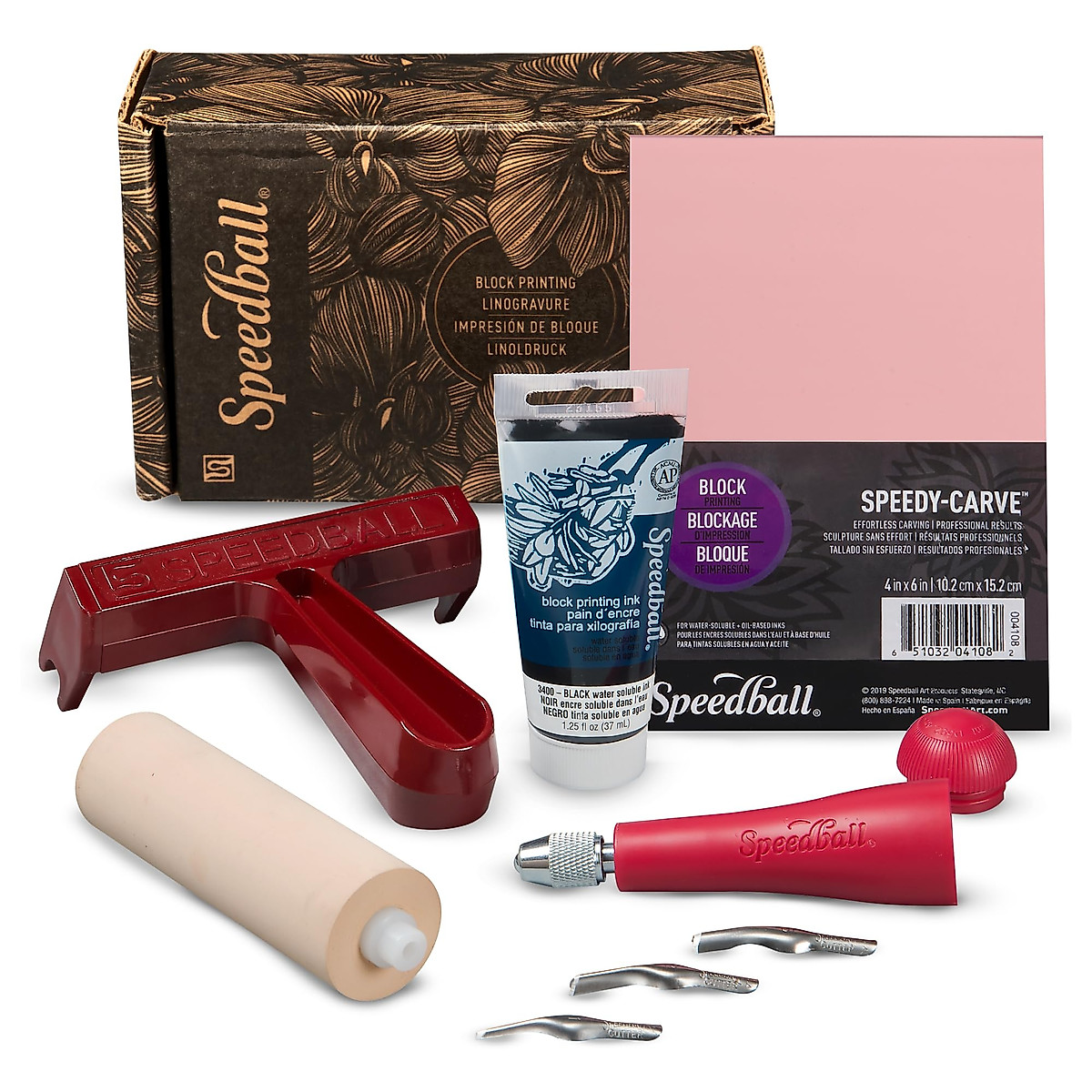 Speedball Super Value Block Printing Starter Kit – Includes Ink, Brayer, Lino Handle and Cutters, Speedy-Carve