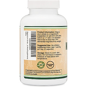 Magnesium Citrate 800mg, 180 Capsules, Digestion & Constipation Support, Vegan Safe, Non-GMO, Double Wood Supplements