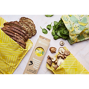 WaxWrap Beeswax Wraps For Food, Organic Cotton Food Bags - Sustainable Plastic Bag Alternative, Reusable Snack Bags, Bees Wax Wraps Reusable Food Storage - Assorted 3 Pack (S, M, L)